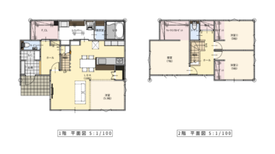 30坪台の間取り事例（2階建て・南玄関）｜住宅形状をいかした間取りポイント、アイディアを紹介 | 福井の注文住宅・工務店ノークホームズ
