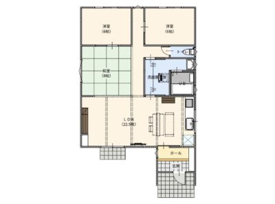 【22坪の間取り】平屋のおしゃれな2LDK〜3LDK事例｜4人家族・子供部屋のある間取りも可能 | 福井の注文住宅・工務店ノークホームズ