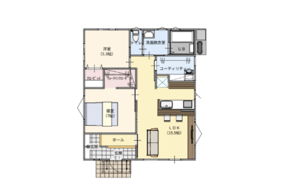 平屋の間取り（2LDK〜3LDK、30坪以下）にランドリールームをプラスしたおしゃれな事例 | 福井の高性能注文住宅を建てる工務店ノーク・ホームズ