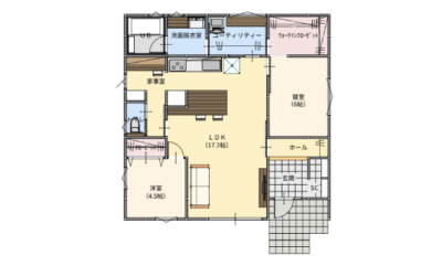 【22坪の間取り】平屋のおしゃれな2LDK〜3LDK事例｜4人家族・子供部屋のある間取りも可能 | 福井の注文住宅・工務店ノークホームズ